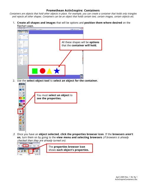 Promethean ActivInspire: Containers