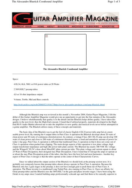 Page 1 of 3 The Alessandro Bluetick Coonhound Amplifier ... - Jedistar