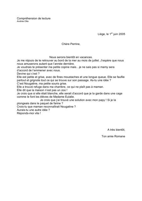 ComprÃ©hension de lecture La lettre - Professeur Phifix