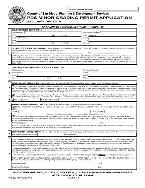 Grading Permit Application - Form PDS 352 - County of San Diego ...