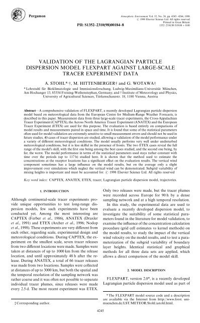validation of the lagrangian particle dispersion model flexpart ... - NILU