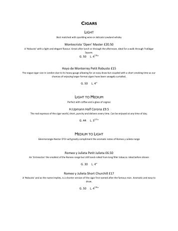 Sample Cigar Menu