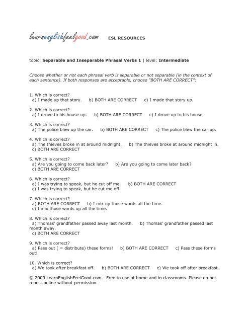 Phrasal Verbs - Separable/Inseparable 1 - Learn English Feel Good