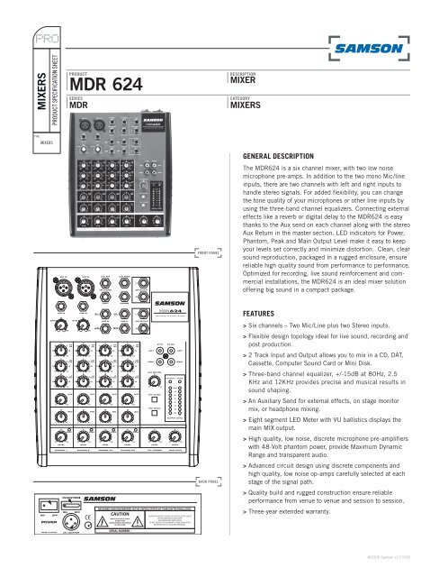Download the MDR 624 Tech Sheet in .pdf format - Samson