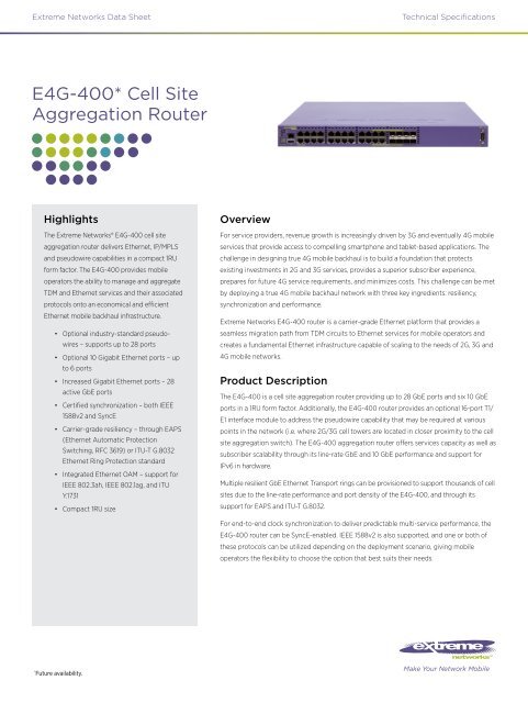 E4G-400 Cell Site Aggregation Router Data Sheet (pdf). - comtec