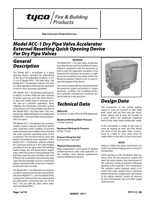 Model accâ 1 dry pipe valve accelerator external resetting quick