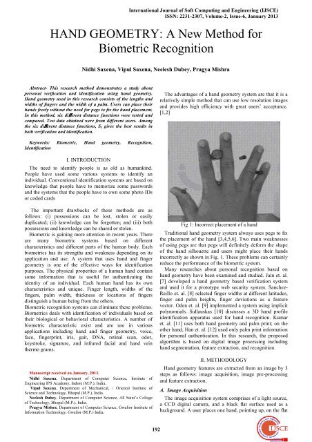 HAND GEOMETRY: A New Method for Biometric Recognition