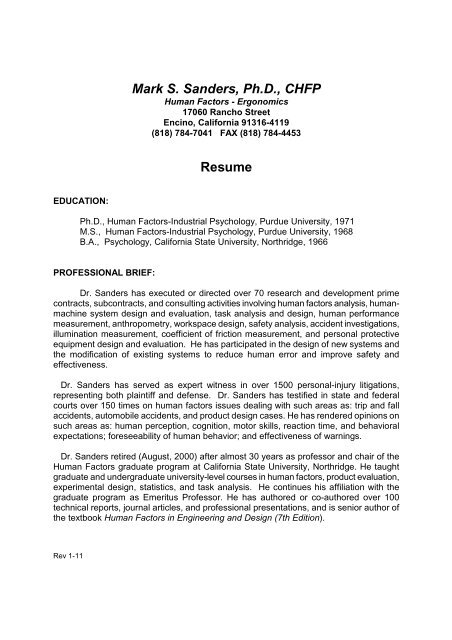 Mark S. Sanders, Ph.D., CHFP Resume - JurisPro.com