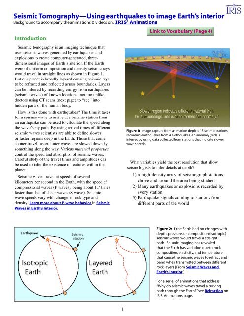 Seismic Tomographyâ Using earthquakes to image Earth's ... - IRIS