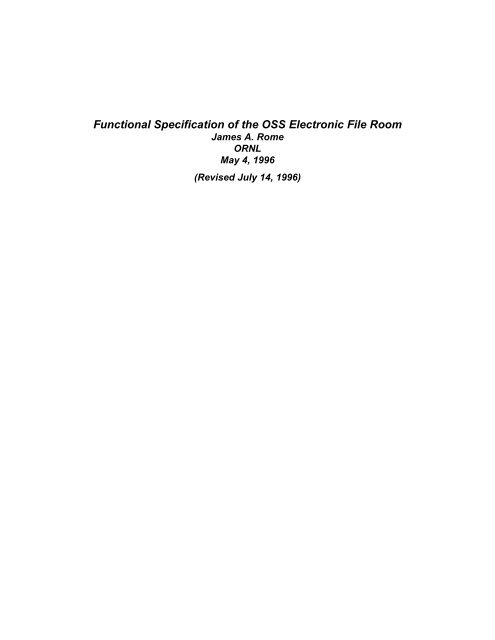 Functional Specification of the OSS Electronic File Room