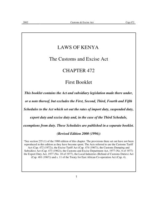 Customs and Excise Act - Kenya Revenue Authority