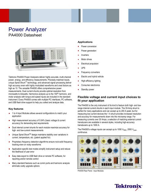PA4000 Power Analyzer Datasheet - Tektronix