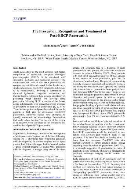 The Prevention, Recognition and Treatment of Post-ERCP Pancreatitis
