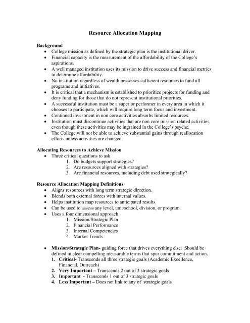 Resource Allocation Mapping (updated 3/21/11)