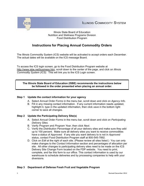 Instructions for Placing Annual Commodity Order School Year