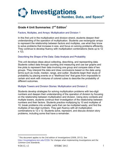 Grade 4 Unit Summaries PDF - Investigations - TERC
