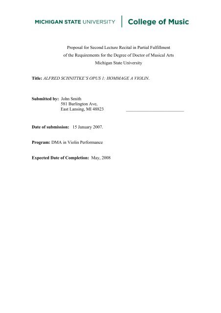 DMA Lecture-Recital Proposal Example #1 - MSU College of Music ...