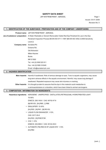 SAFETY DATA SHEET - Walsh Engineering Supplies