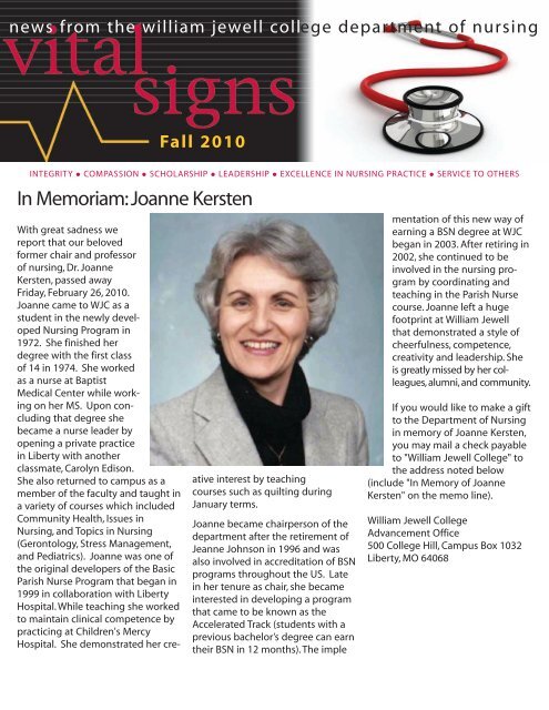 In Memoriam: Joanne Kersten - William Jewell College