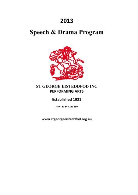 2013 Speech & Drama Program ST GEORGE EISTEDDFOD INC ...
