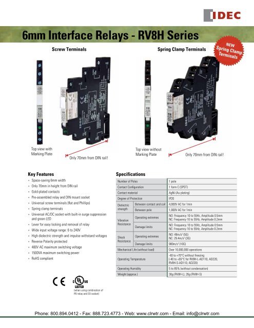 IDEC RV8H Series 6mm Interface Relays
