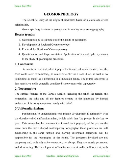 Optional Geography â 1. Geomorphology - Jeywin