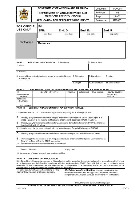 Application for Seafarer's Documents - Antigua & Barbuda