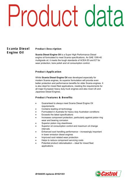 Scania Diesel Engine Oil - Castrol TDS