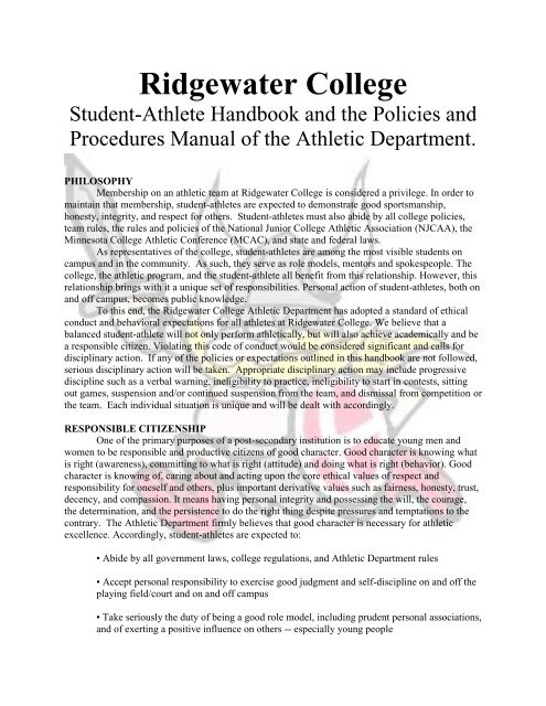 Athlete Code of Conduct - Ridgewater College