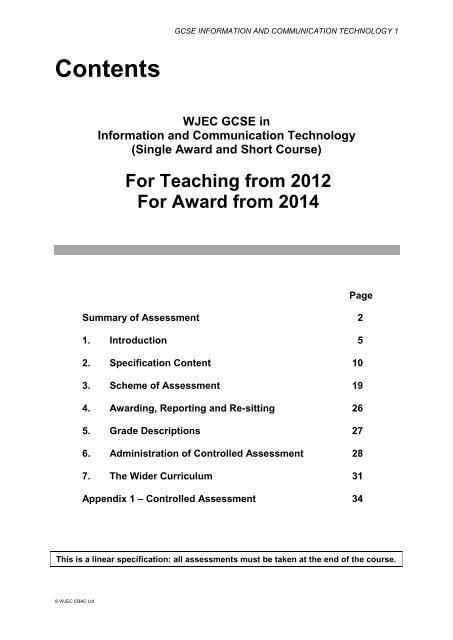 Linear GCSE in ICT for assessment from 2014 - WJEC