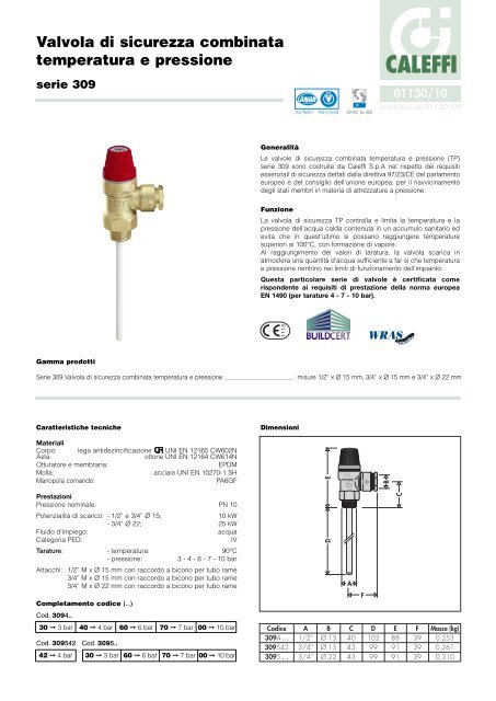 Valvola di sicurezza combinata temperatura e pressione - Caleffi