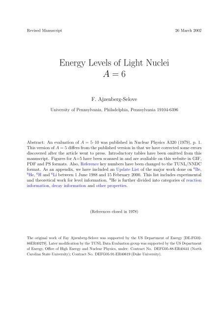 Energy Levels of Light Nuclei A = 6 - Duke University