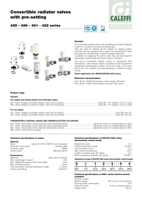 Convertible radiator valves with pre-setting - Caleffi