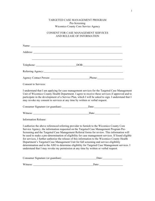 Wicomico Targeted Case Management Referral Form