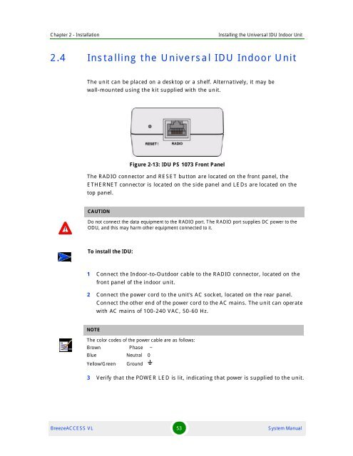 2.4 Installing the Universal IDU Indoor Unit
