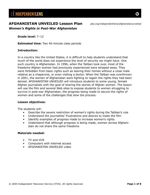 AFGHANISTAN UNVEILED Lesson Plan - PBS