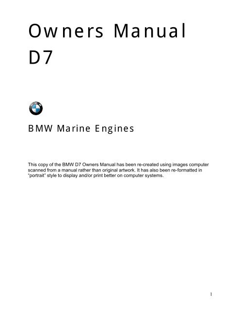 BMW D7 Owners Manual - Marine spare parts, Marine Technical ...
