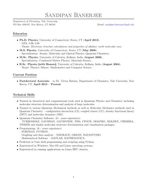 Resume Yale Chemistry Yale University