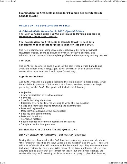 OAA.on.ca : ExAC - Royal Architectural Institute of Canada