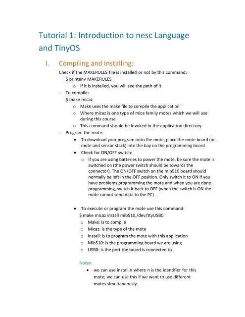 Tutorial 1 Introduction To Nesc Language And Tinyos