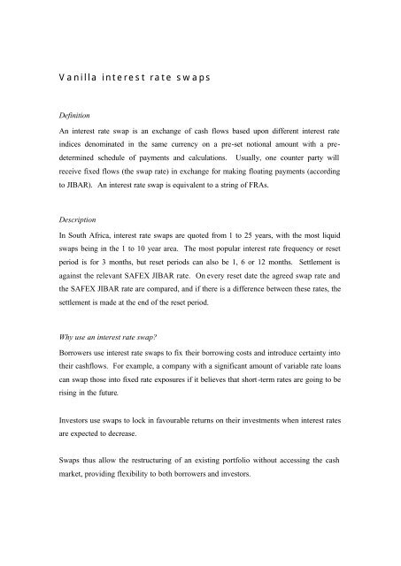 Vanilla interest rate swaps - Riskworx