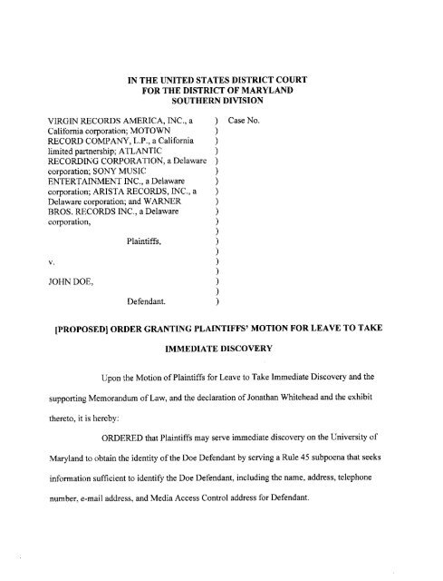 Proposed Order Granting Motion