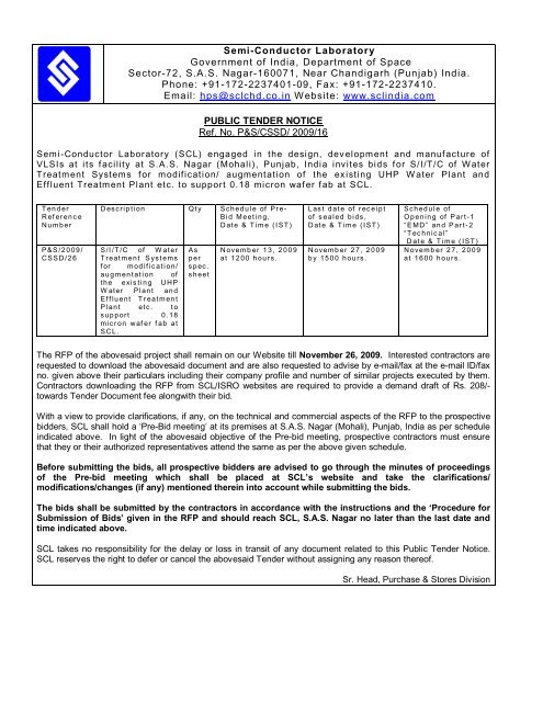 Public Tender Notice WTS - ISRO