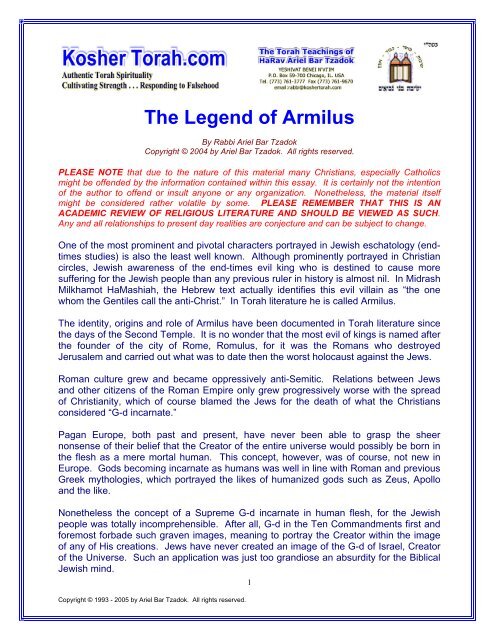 The Legend of Armilus - Kosher Torah