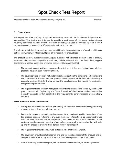 Spot Check Test Report - James Bach