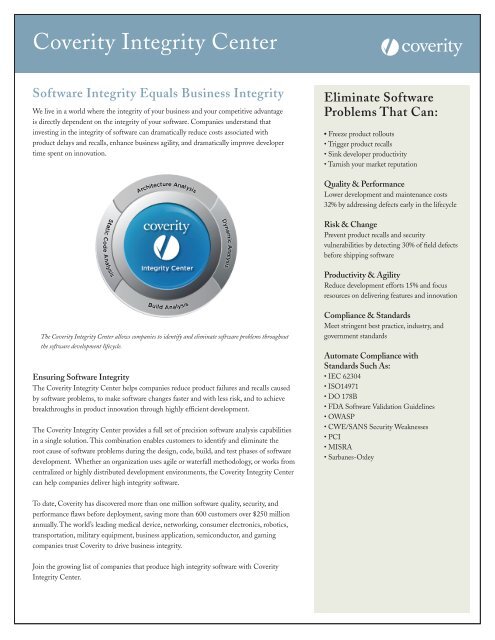 Coverity Integrity Center - Coverity, Inc.