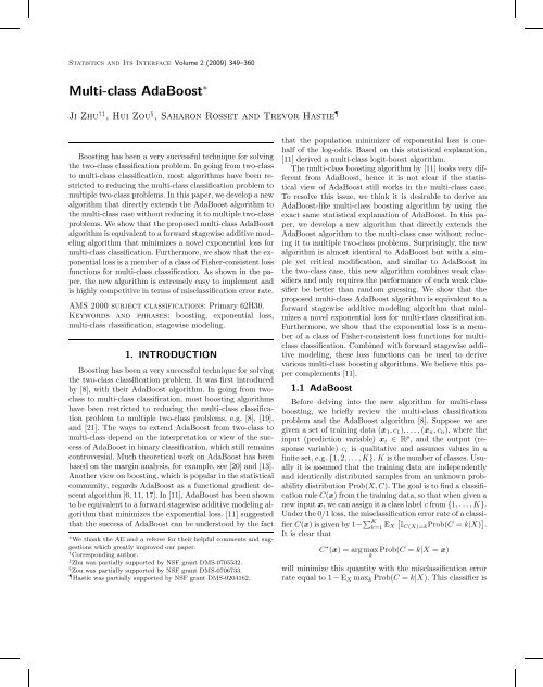 Multi-class AdaBoost - School of Statistics - University of Minnesota