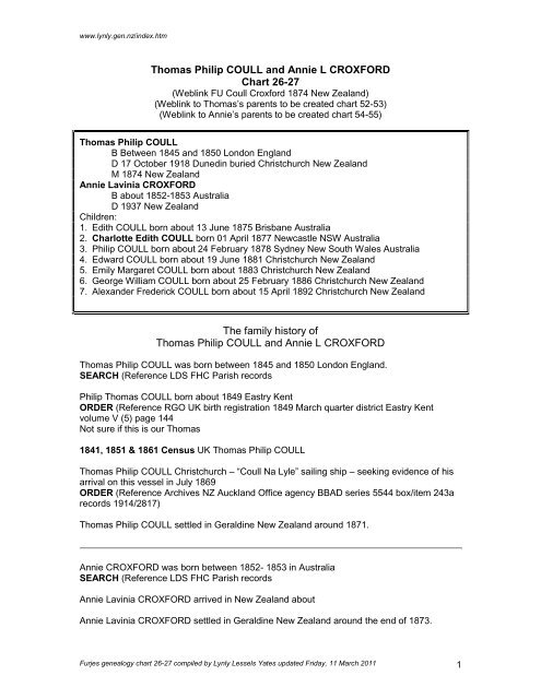 Thomas Philip COULL and Annie CROXFORD - Lessels Website