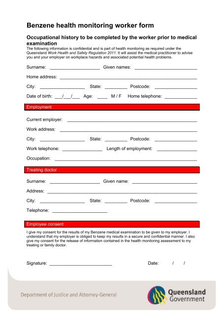 PN10447 Benzene health monitoring forms - Queensland Government