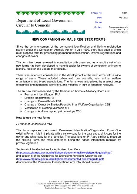 New Companion Animals Forms - Division of Local Government